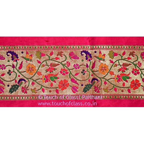 Paithani Jacquard Border, Peacock-Parrot-Butterflies-Flowers